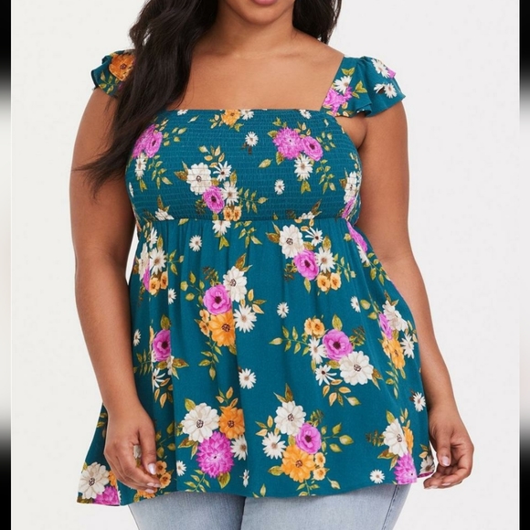 torrid | Tops | Torrid 5x Plus Size Babydoll Gauze Smocked Ruffle Tank ...
